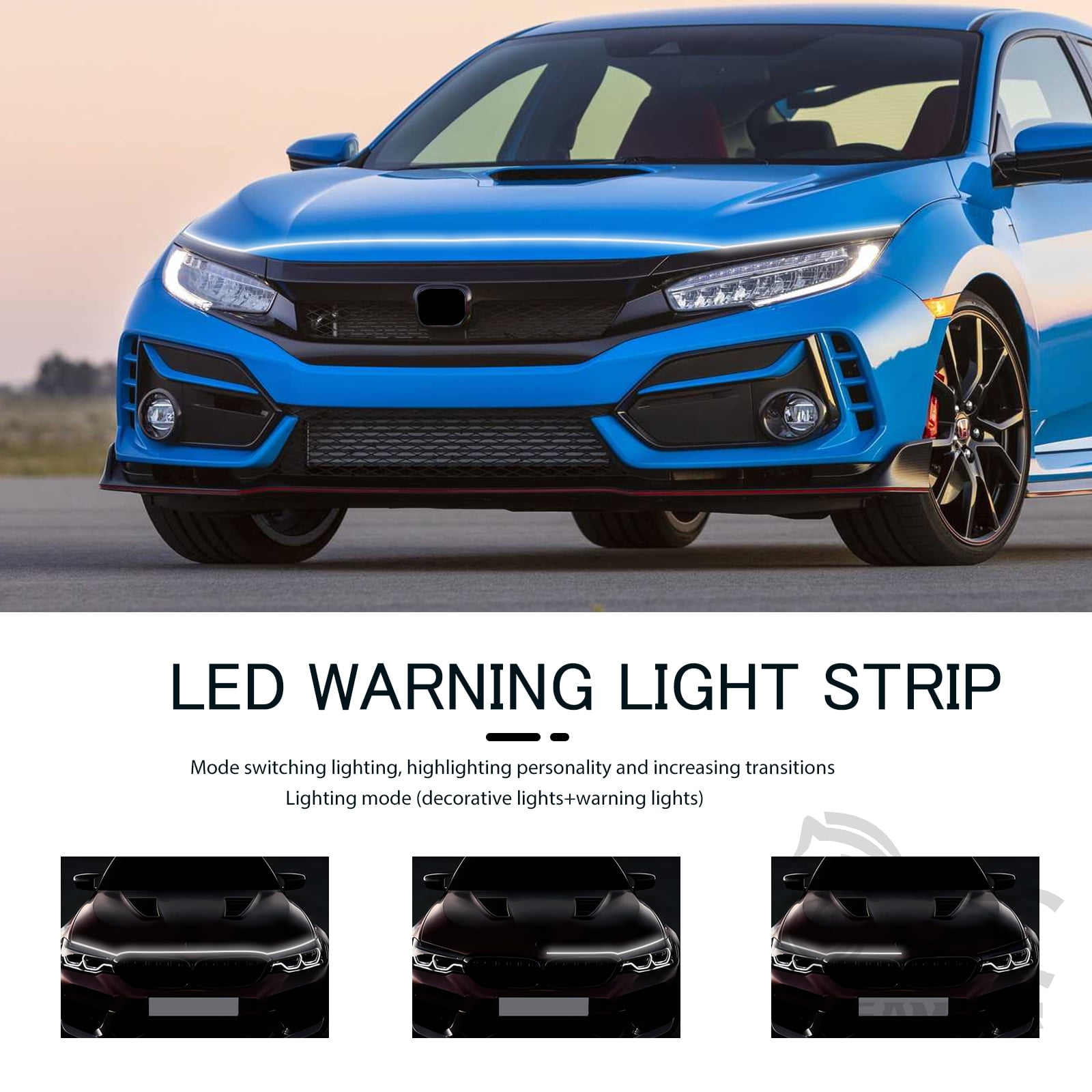 Universal 12V LED Scan Starting Car Hood Decorative Lamp Car Daytime ...