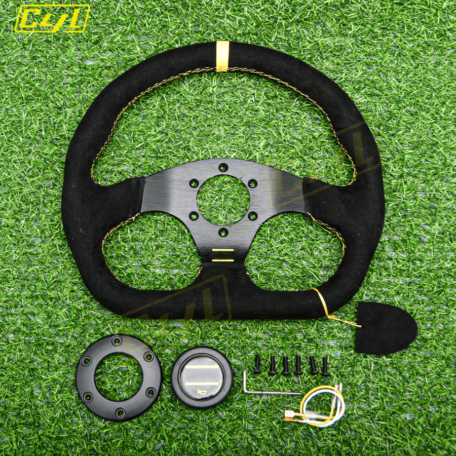 Universal 13inch 320mm D Shape Steering Wheel Suede Leather Flat Dish ...