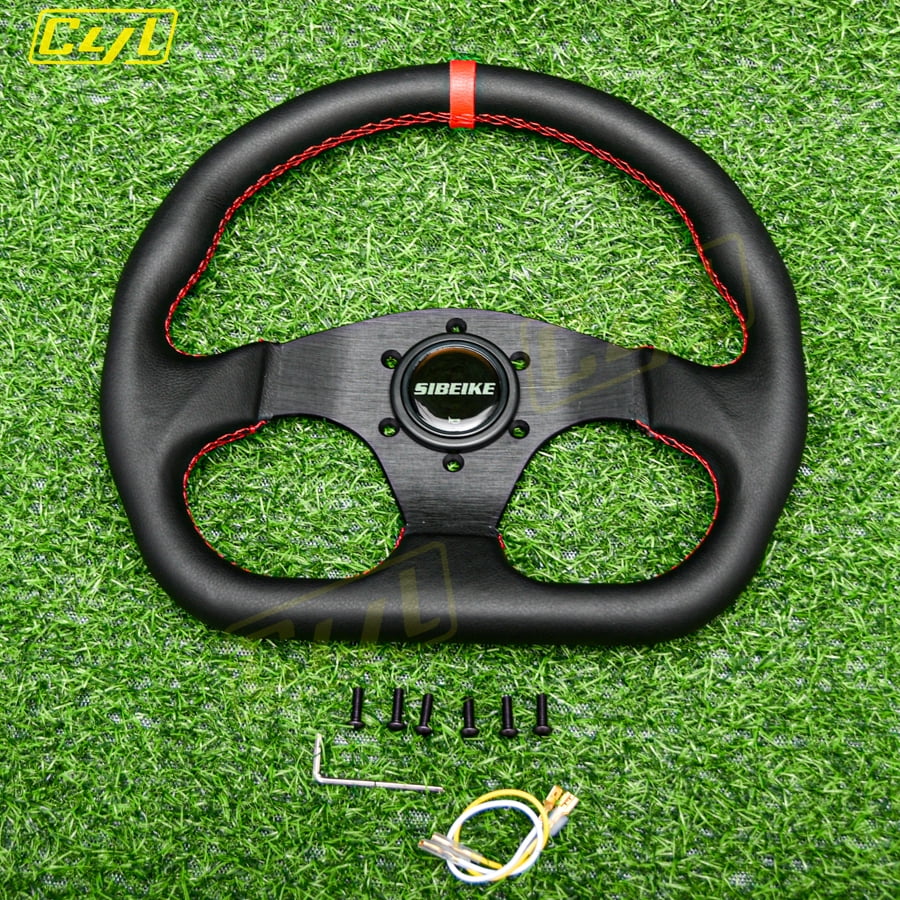 Universal 13inch 320mm Type D Leather Steering Wheel Flat Racing Sports ...