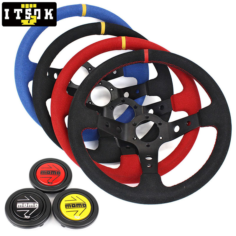 Universal 14inch 350mm Steering Wheel Suede Racing Deep Dish Steering ...