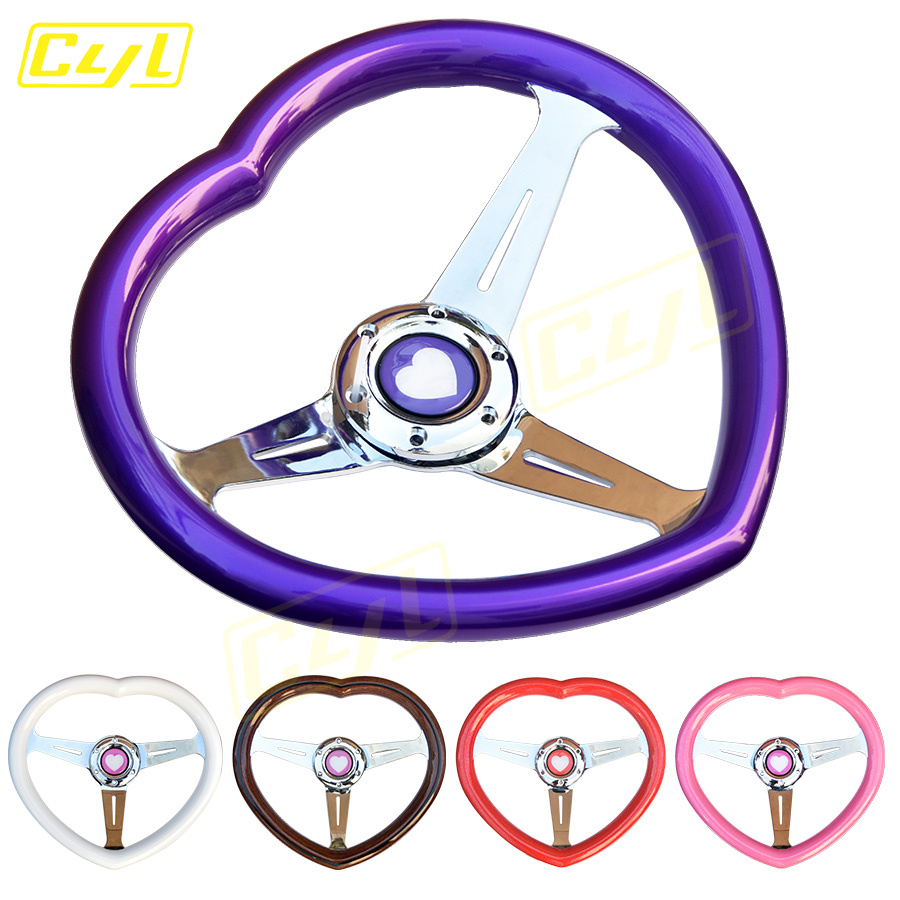 Universal 14inch Heart Shape Steering Wheel Aluminium Chrome Deep Dish ...