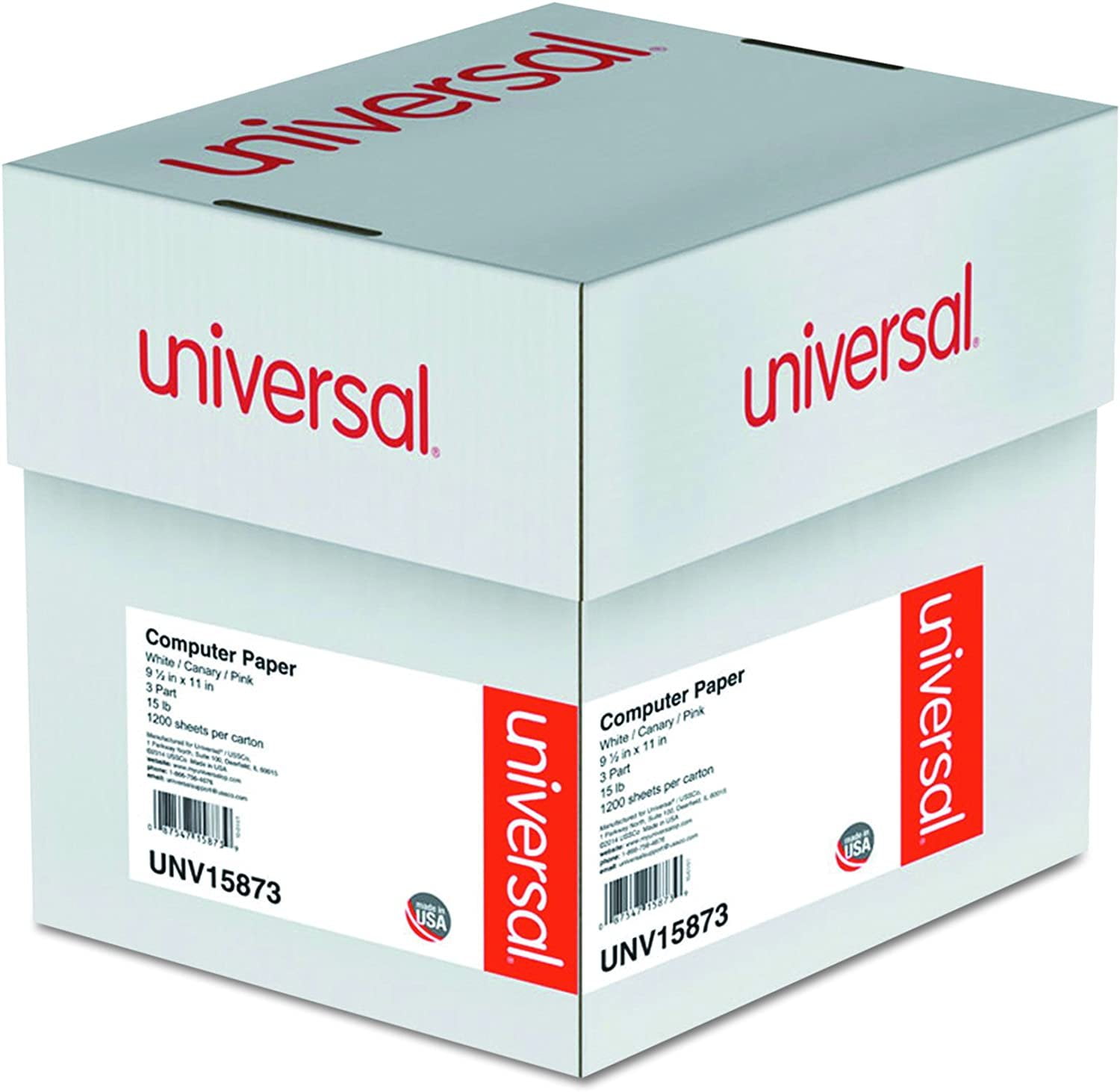 Universal 15873 Continuous Printer Paper, 3-Part Carbonless, 15lb, 9-1/ ...