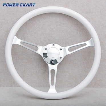 W-Power 350MM 14" Dark Wood Grip 6-Hole Chrome 3-Spoke Vintage Steering ...