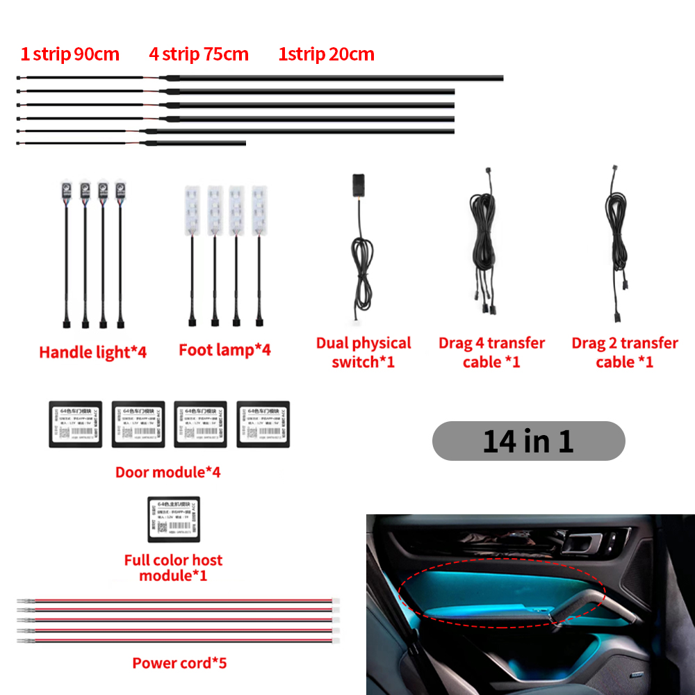 Universal 18 in 1 led car ambient lights rbg 64 color interior acrylic ...