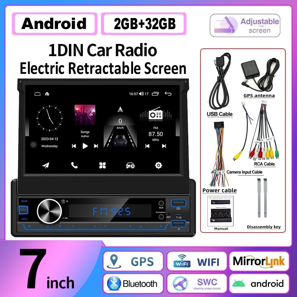 Universal 1Din Android Car Radio 7 Inch Electric Retractable Screen ...