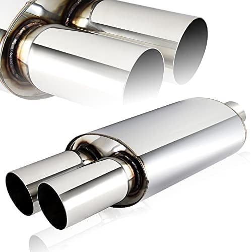 Universal 2.5" Inlet 3" Outlet Dual Exhaust Tip Muffler Stainless Steel ...