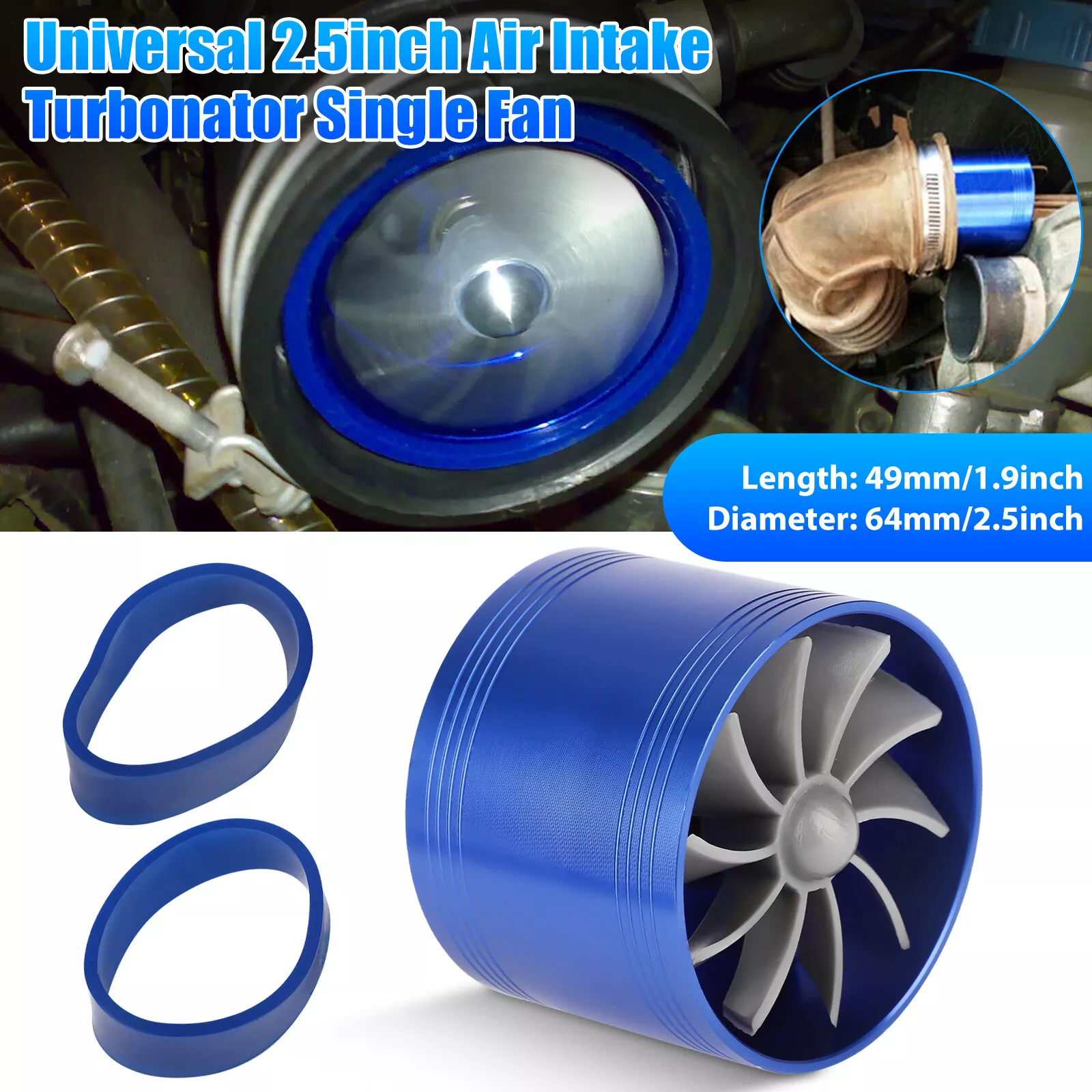 Universal 2.5in Turbo Cold Air Intake Hose Single Fan Turbonator Fuel ...