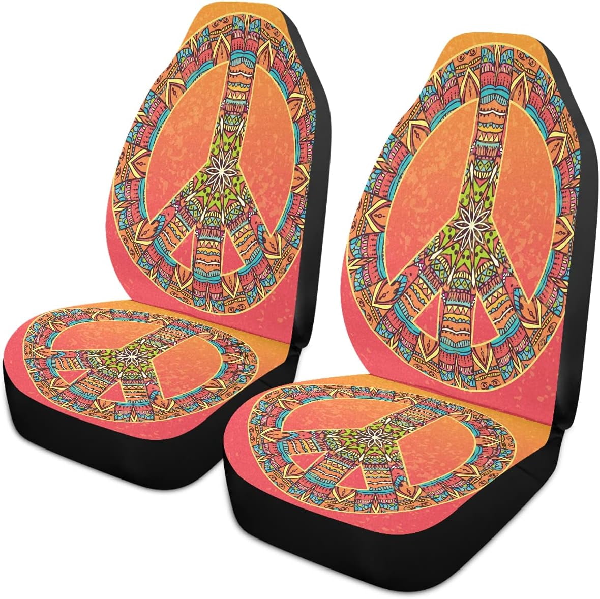 Universal 2 Pcs Car Front Seat Covers Boho Hippie Mandala Floral ...