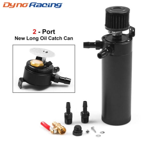 Universal 2-Port Long Oil Catch Can Tank Reservoir+Drain Valve Breather ...
