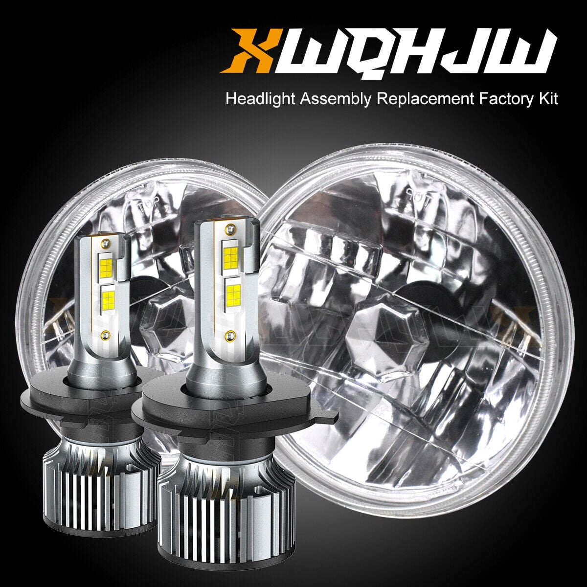 Universal 2PCS 7"Inch Round Conversion Headlights Chrome Clear Glass ...