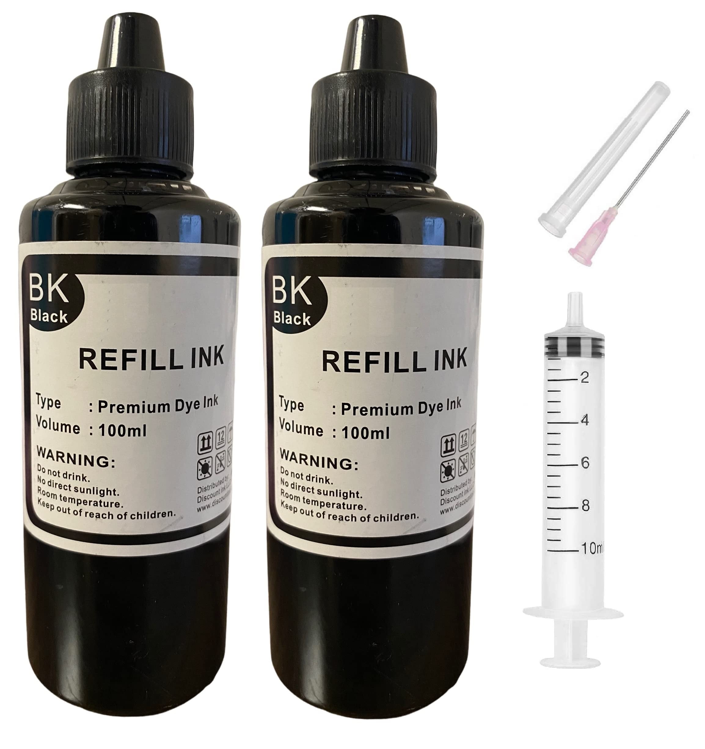 Universal 2x100ml Black DYE Refill Ink Bottles Compatible for All Epson ...