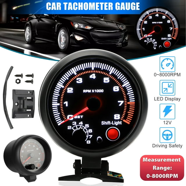 Universal 3.75" Car Tachometer Tacho Gauge Meter LED Shift Light 0-8000 ...