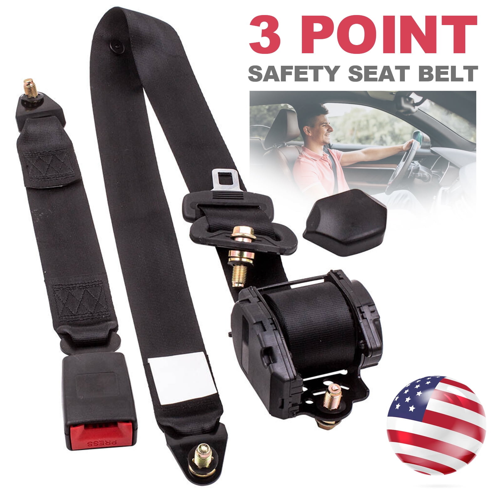 Universal 3 Point Retractable Car Seat Belt Bolt Automatic Safety Strap ...