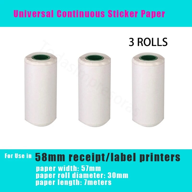 Universal 3 Rolls 57x30mm Thermal Receipt Paper Sticker for Goojprt ...