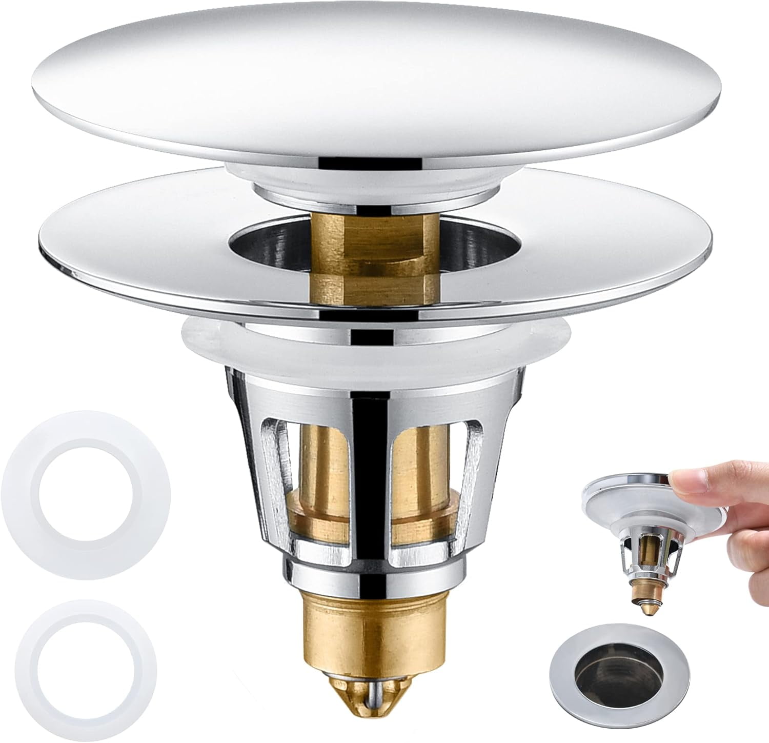 Universal 3-in-1 Bathroom Sink Stopper - Chrome Pop Up Sink Drain ...