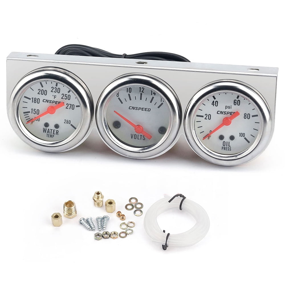 Universal 3-in-1 Car Gauge Set - 2'' 52mm Chrome Volt, Water Temp, and ...