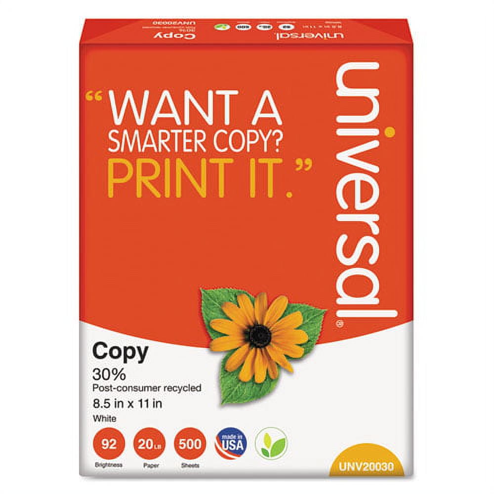 Universal 30% Recycled Copy Paper, 92 Bright, 20 lb Bond Weight, 8.5 x ...
