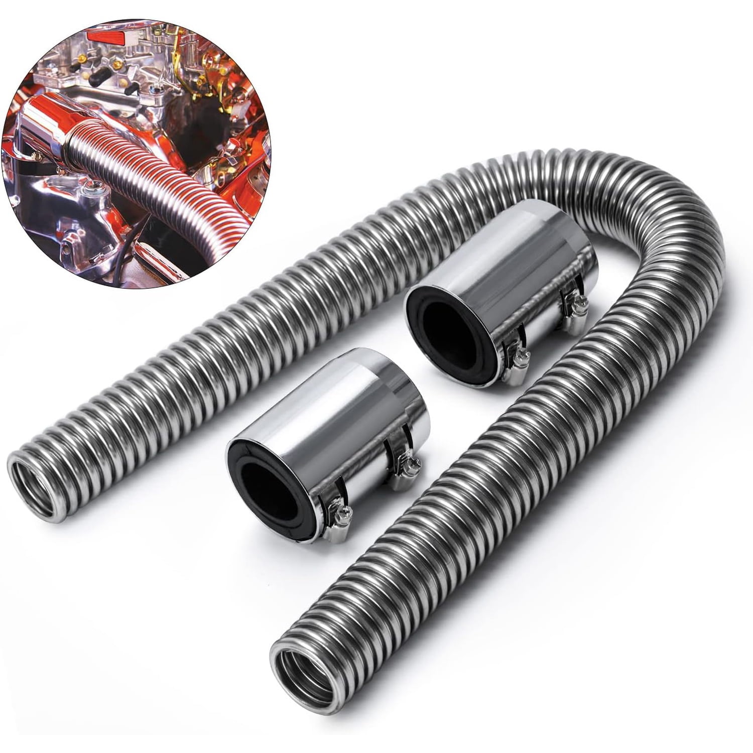 Universal 36" Stainless Steel Radiator Flexible Coolant Water Hose Kit ...