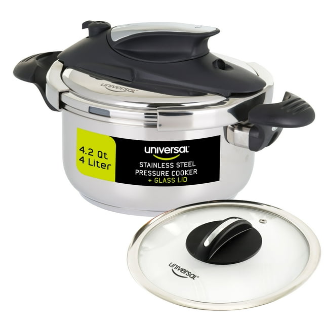 Universal 4.2 Quart / 4 Liter Stainless Steel Easy Use Pressure Cooker ...