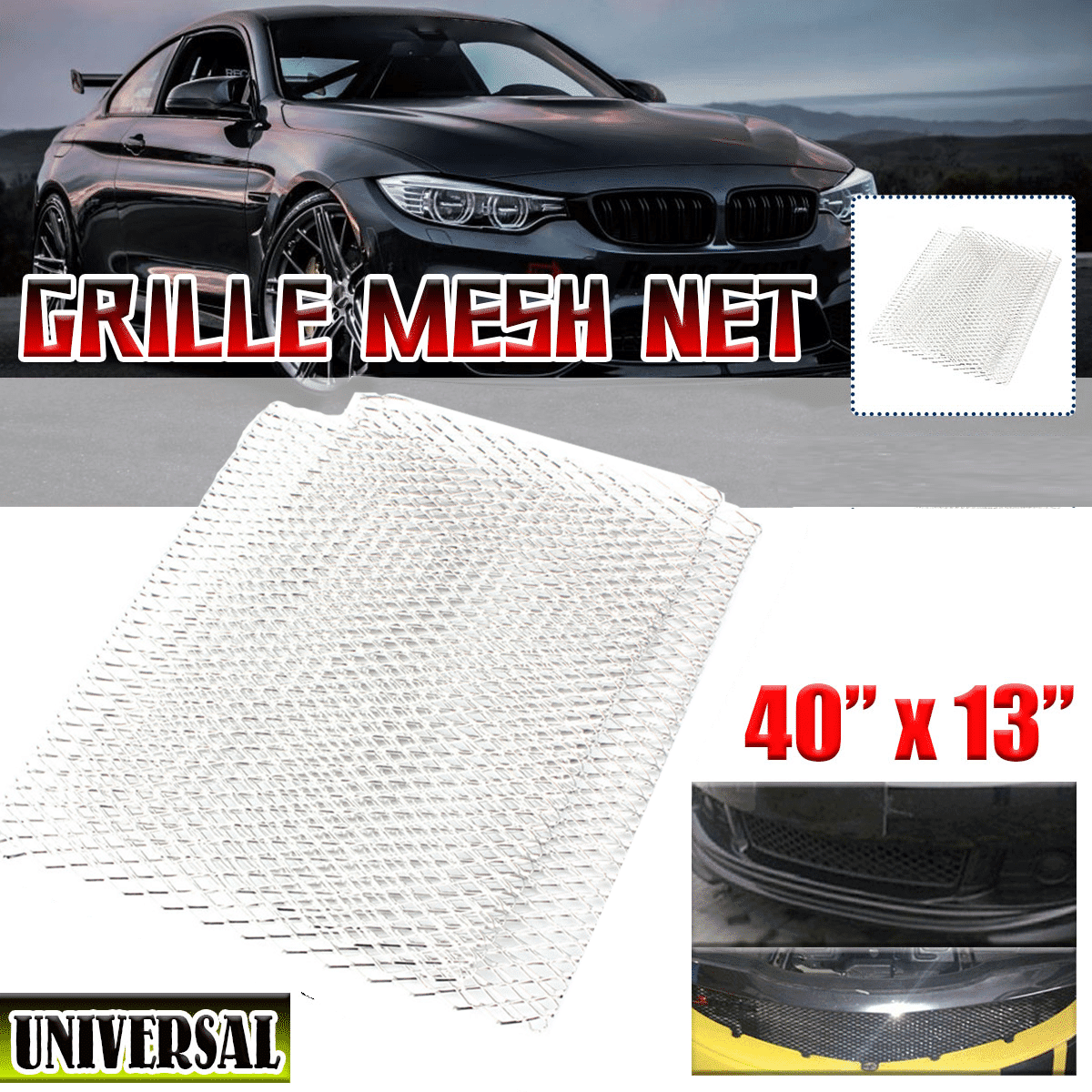 Universal 40"x13" Car Grill Mesh Net Aluminum Alloy, Automotive Grille ...