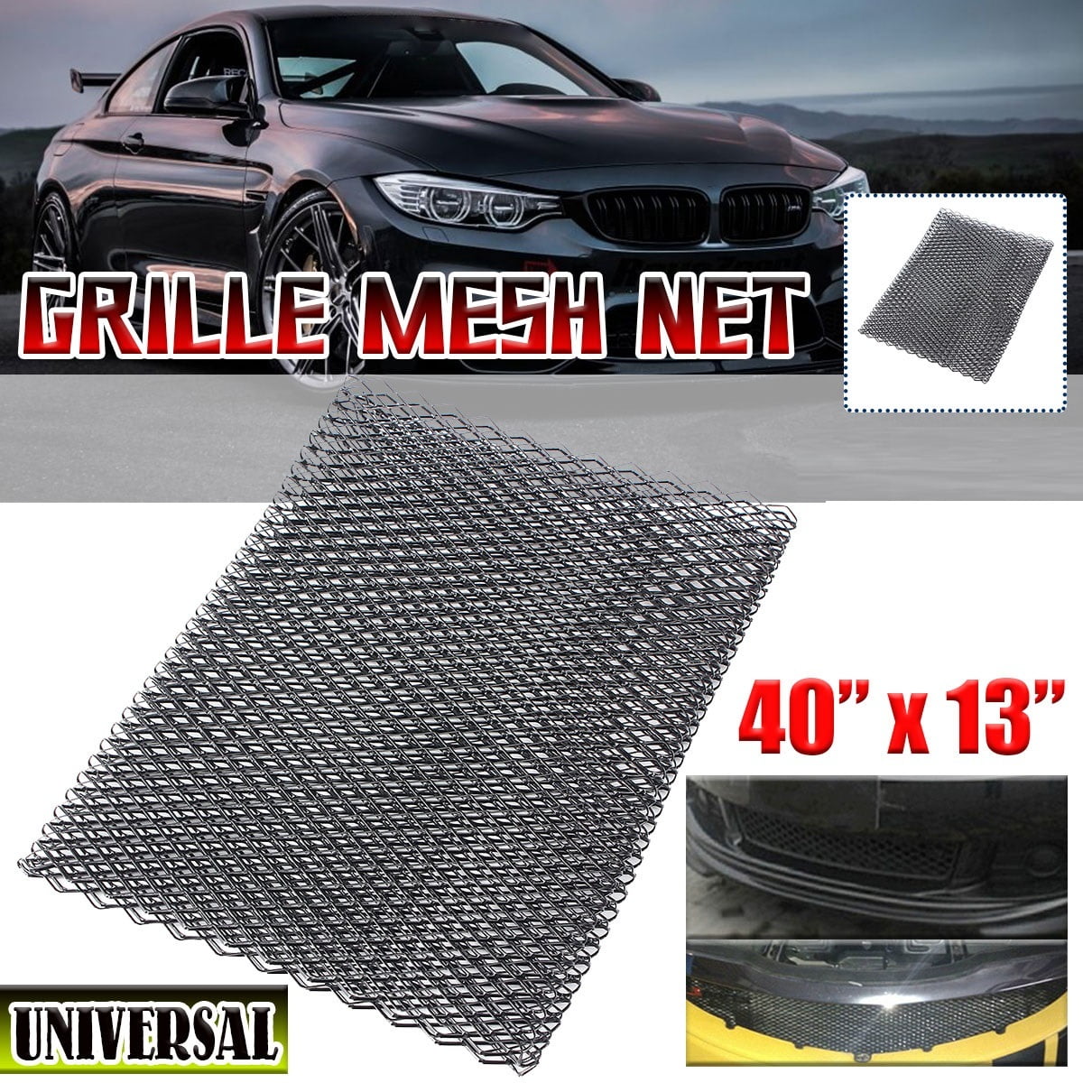 Universal 40"x13" Car Grill Mesh Net Aluminum Alloy, Automotive Grille ...