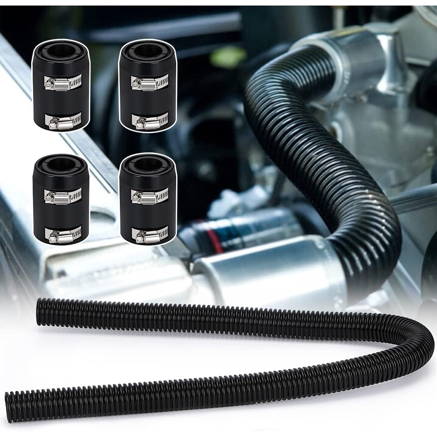 Universal 48" Stainless Steel Radiator Flexible Coolant Water Hose Kit ...