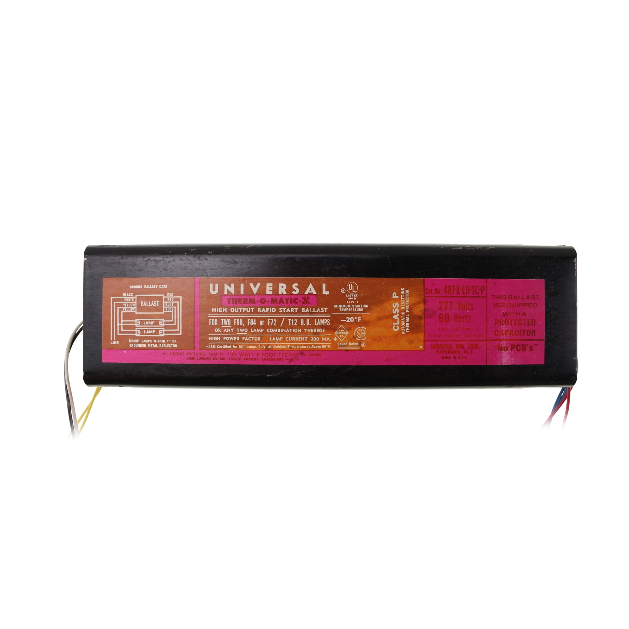 Universal 487-X-LH-TC-P Magnetic Fluorescent Ballast, 2 Lamp, 96W T12 ...