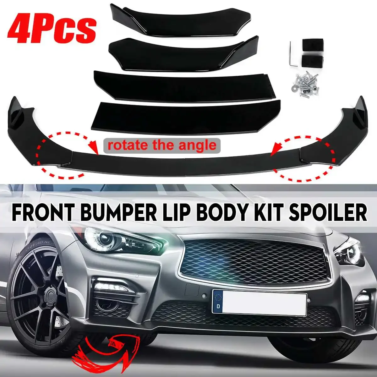 Universal 4PC Car Front Bumper Lip Spoiler Guard Diffuser For Infiniti ...