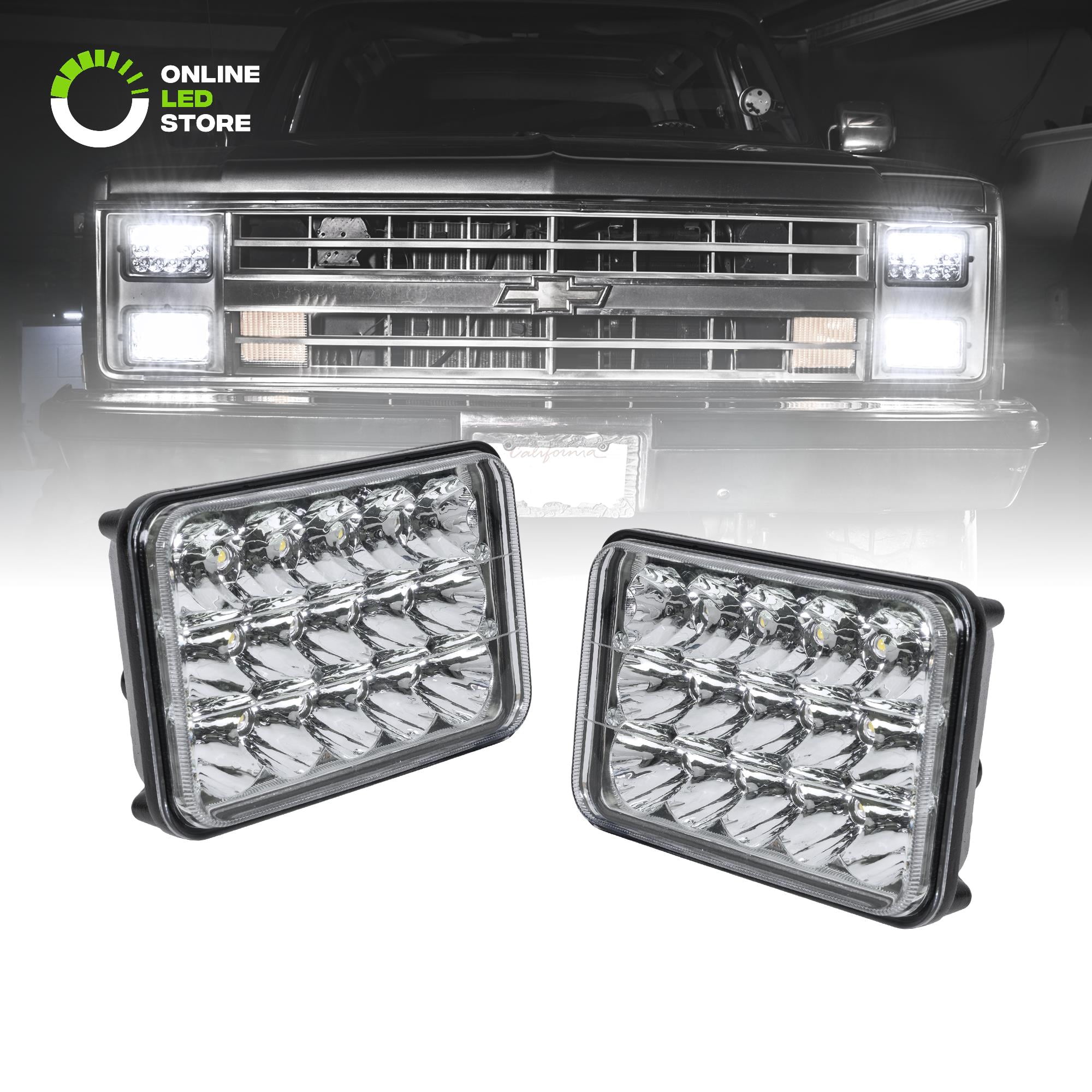 Universal 4x6 45W LED Rectangular Sealed Beam Headlight Assembly 2pc ...