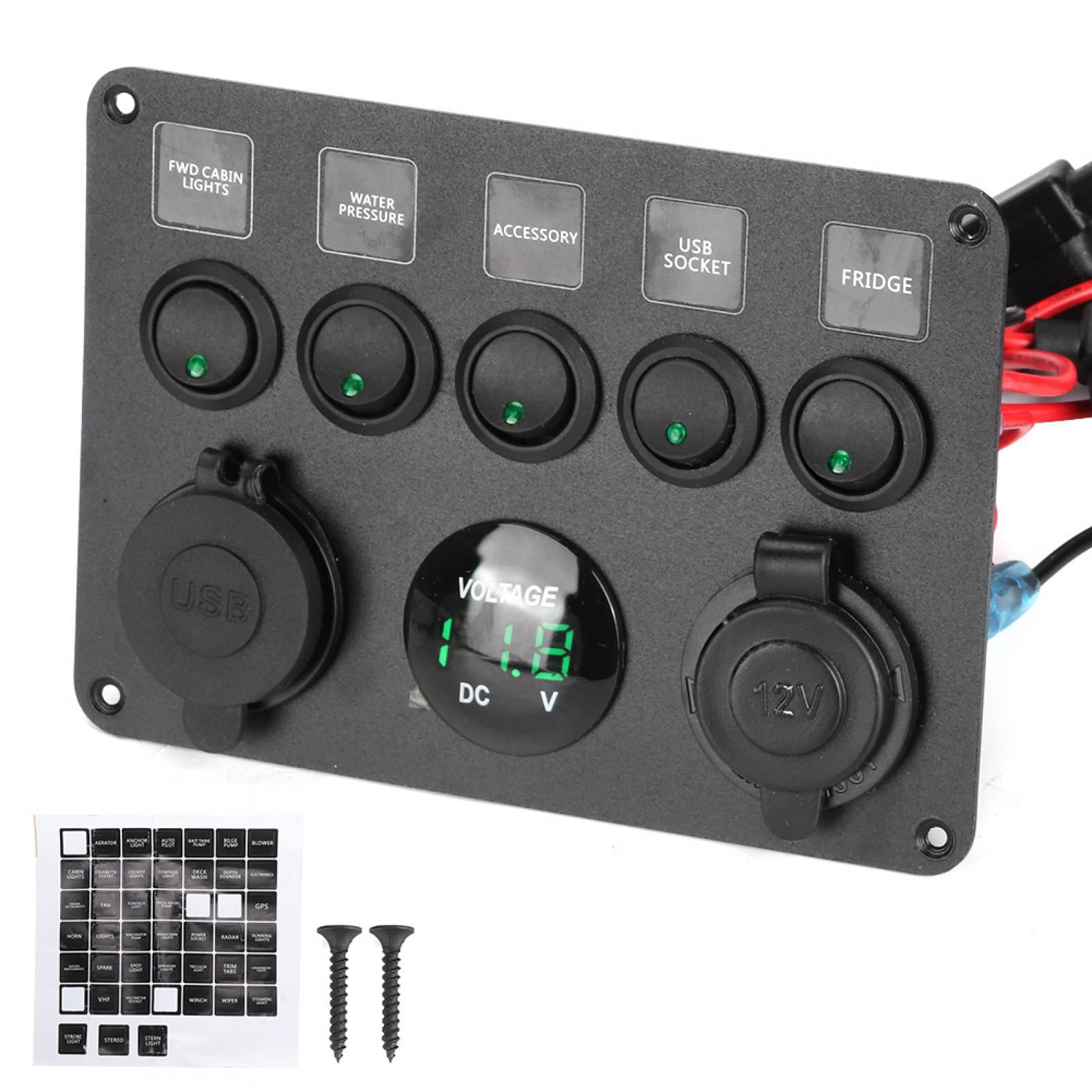 Universal 5 Gang LED Toggle Switch Panel with Digital Voltmeter for RV ...