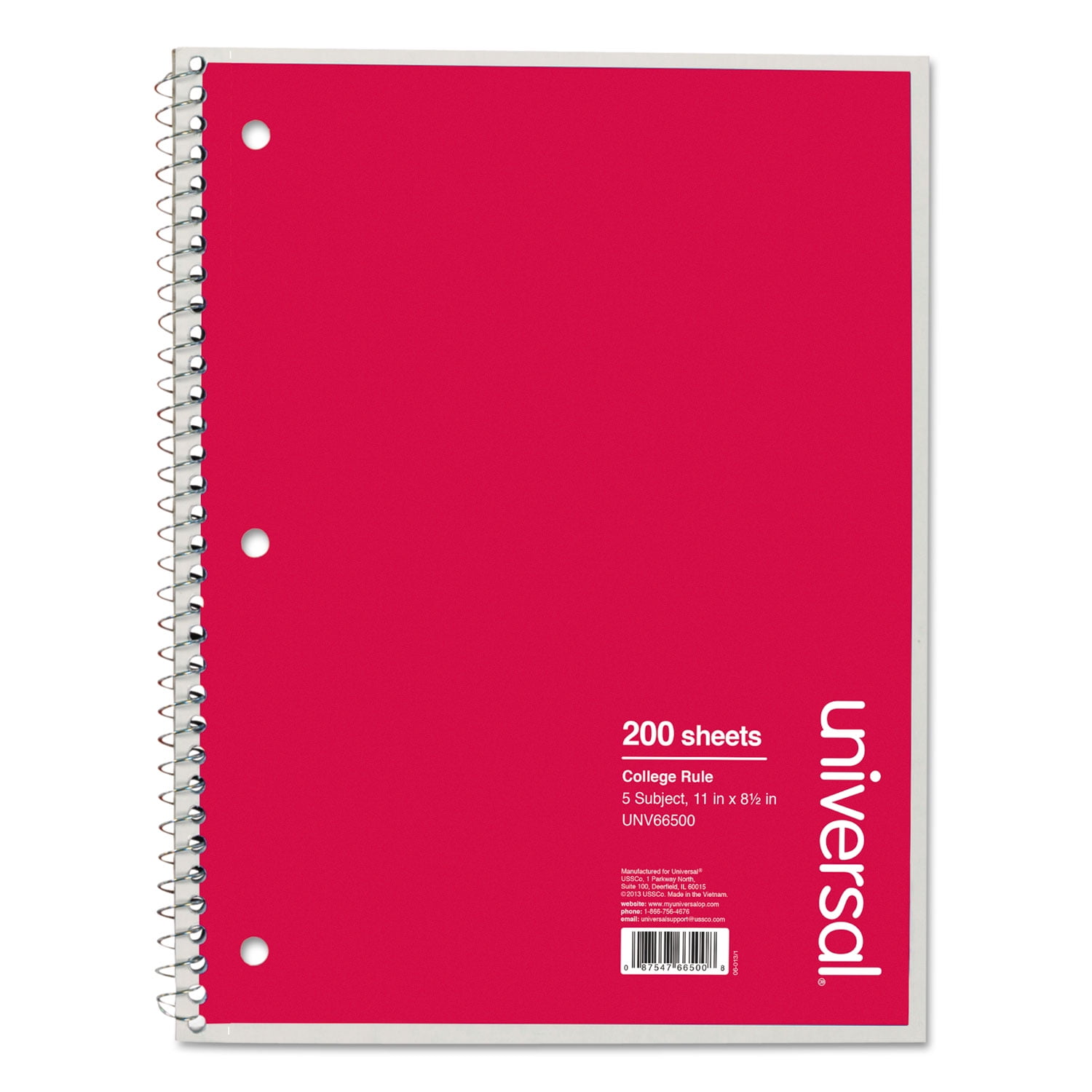 Universal 5 Sub. Wirebound Notebook, 11 x 8 1/2, College Rule, 200 ...