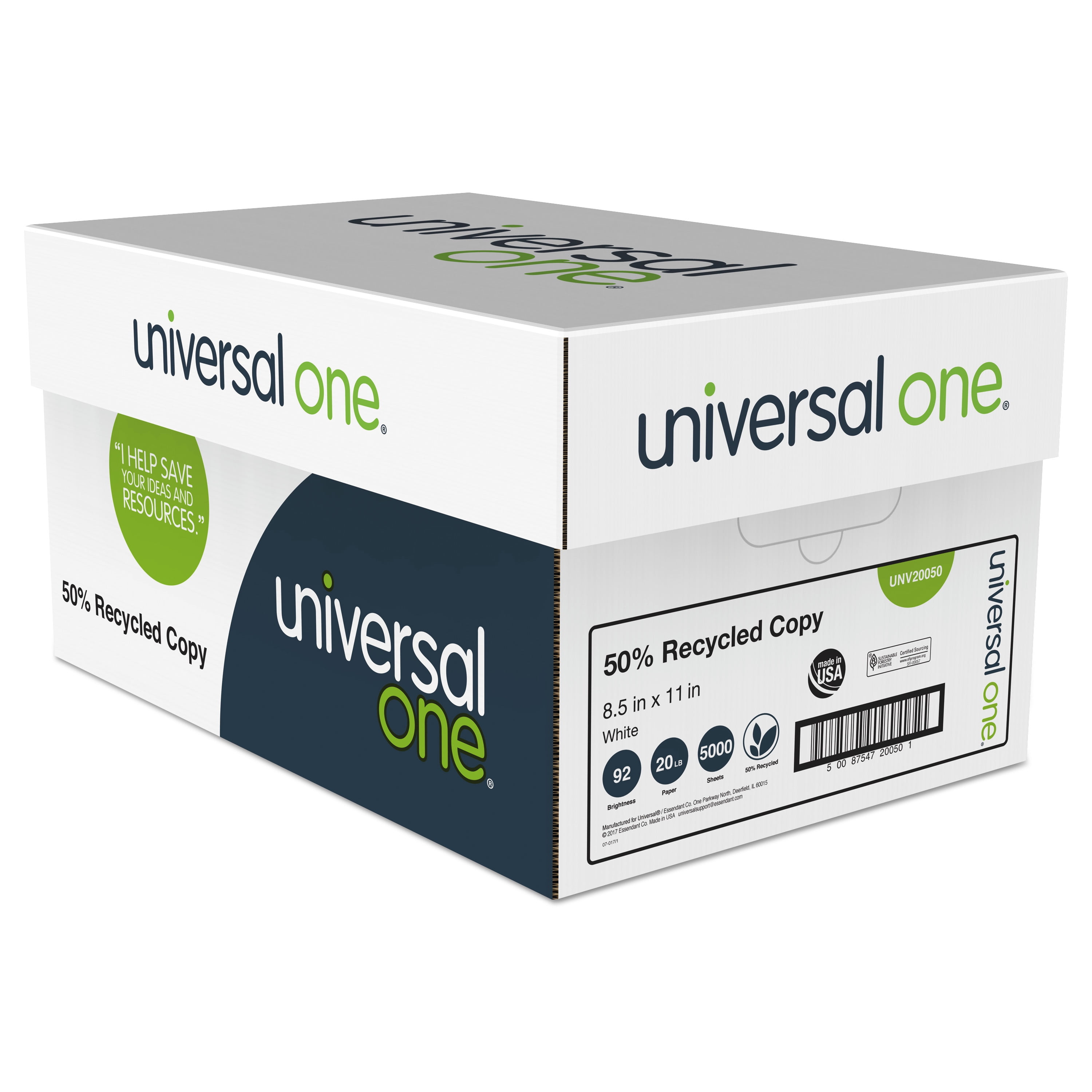 Universal 50% Recycled Copy Paper, 92 Bright, 20lb, 8.5 x 11, White ...