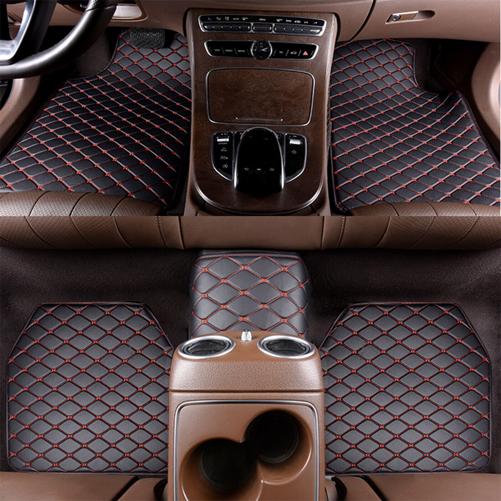 Universal Auto Front & Rear 5pcs Car Floor Mats, PU Leather, Waterproof ...