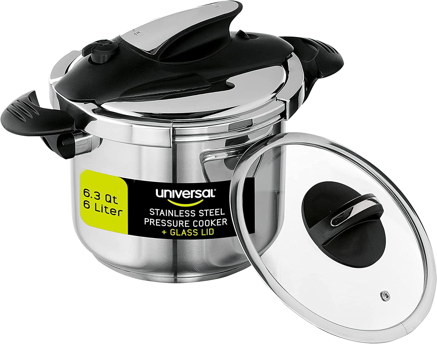 Universal 6.3 Quart / 6 Liter Stainless Steel Easy Use Pressure Cooker ...