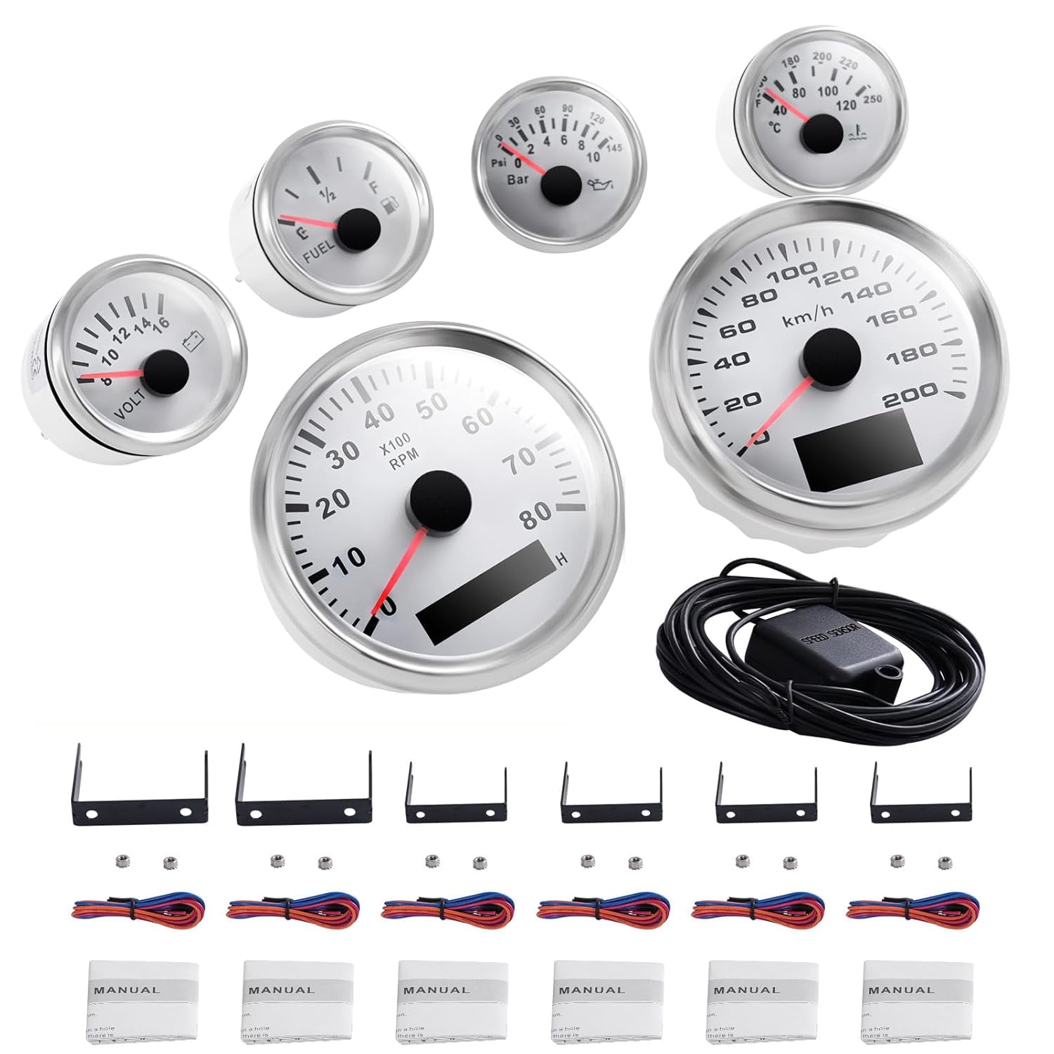 Universal 6 Gauge Kit w/GPS Speedometer, Waterproof Oil Level Digital ...