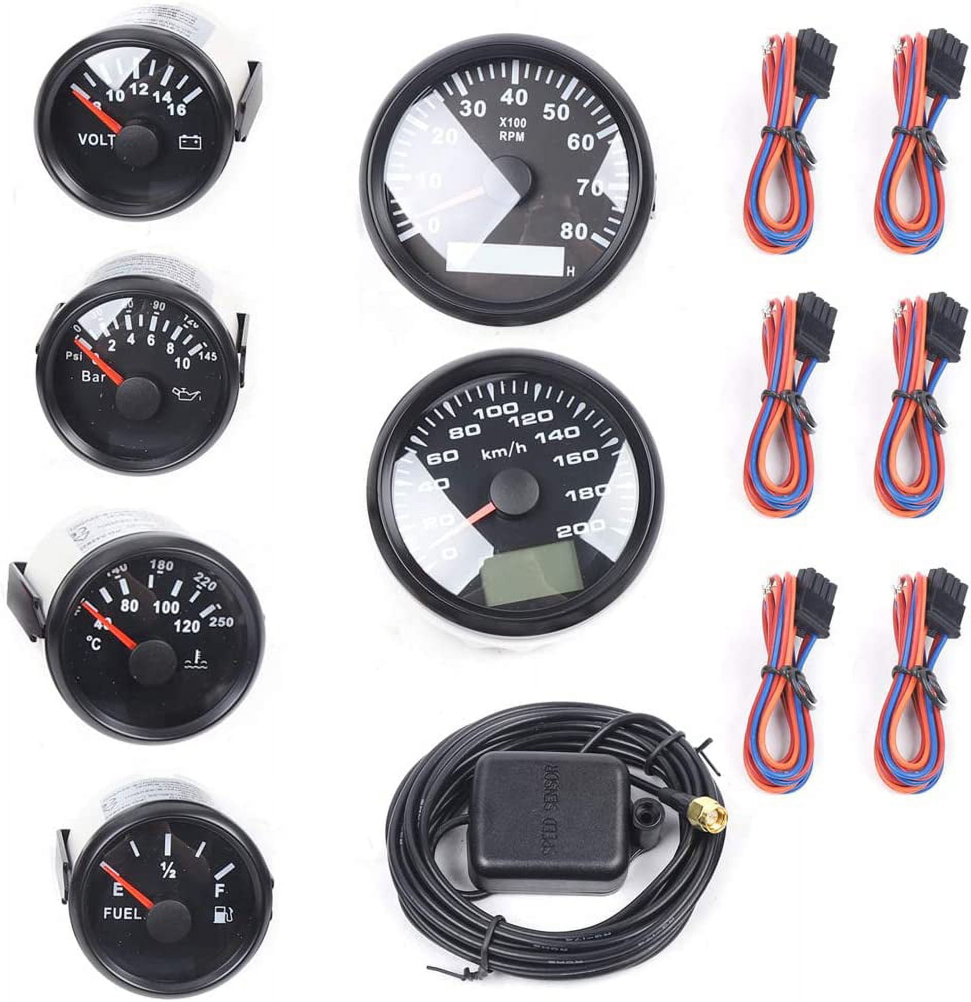Universal 6 Gauge Set GPS Speedometer 9-32V for Car Truck Marine Boat ...