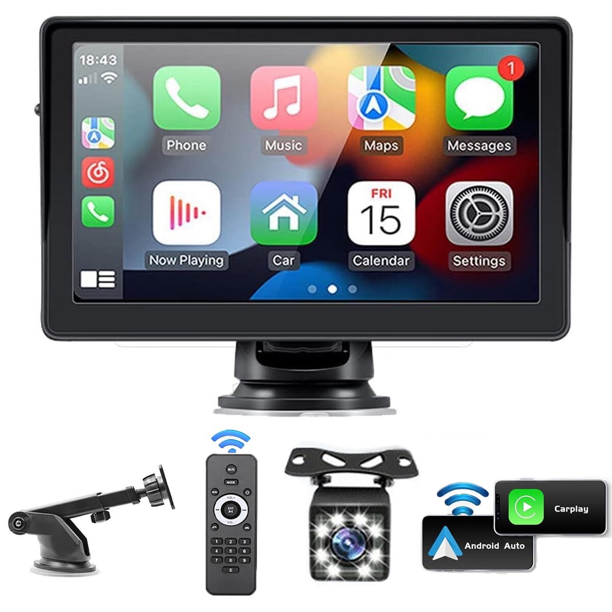 Universal 7" HD Car Stereo, Portable Wireless Apple Carplay & Android ...