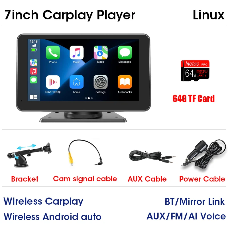 Universal 7inch Wireless CarPlay Android Auto Car Radio Multimedia ...
