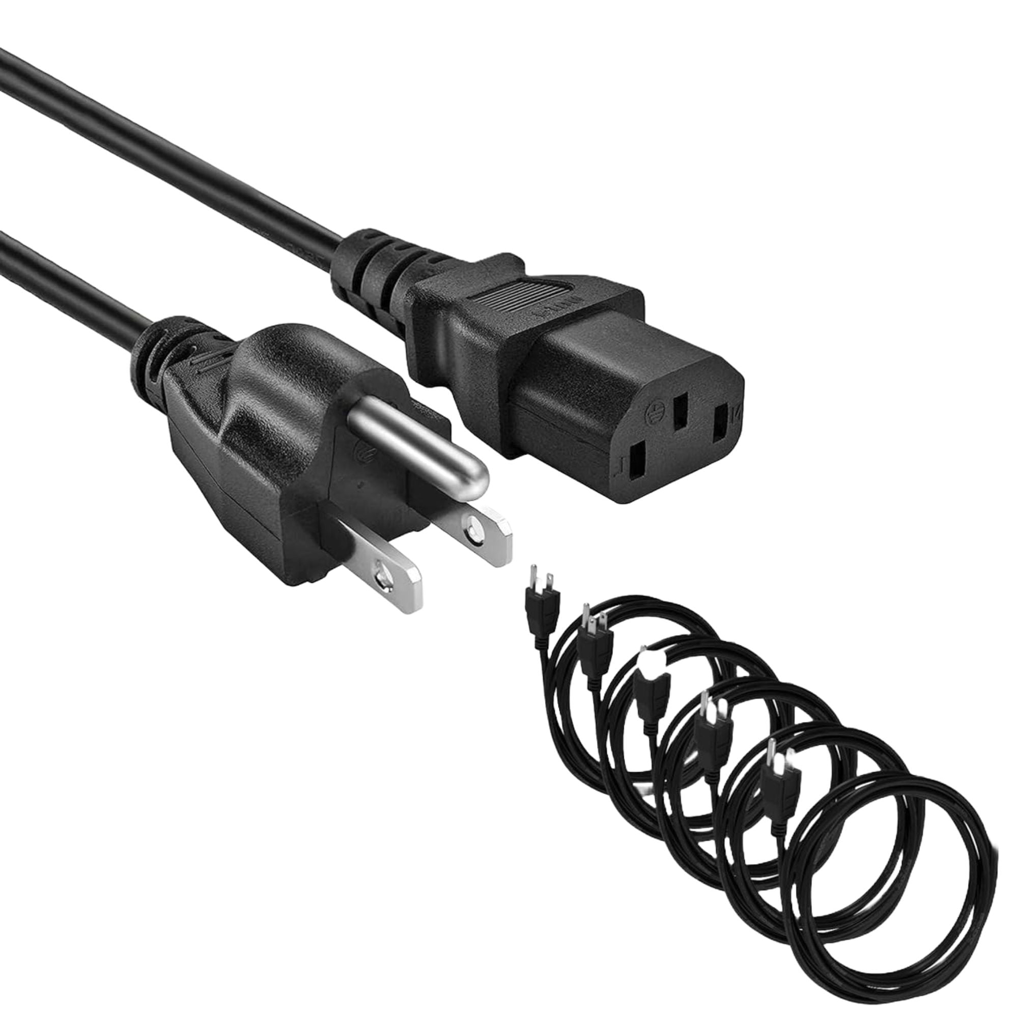Universal AC Power Cable - 5 Pack- 3 Prong PC Power Cord Replacement ...