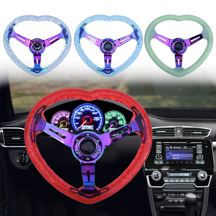 Universal Acrylic Heart Steering Wheel & Horn Button 6 Holes Neo Chrome ...