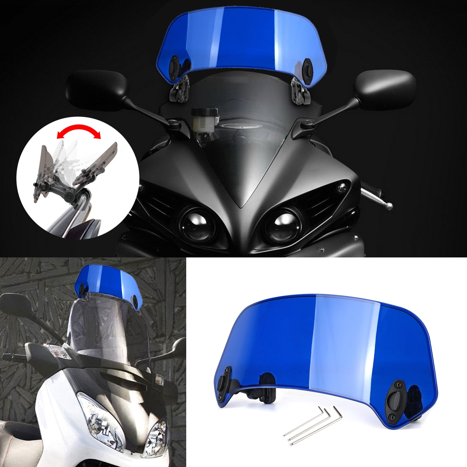 Universal Adjustable Clip On Windshield Extension Wind Deflector Blue ...