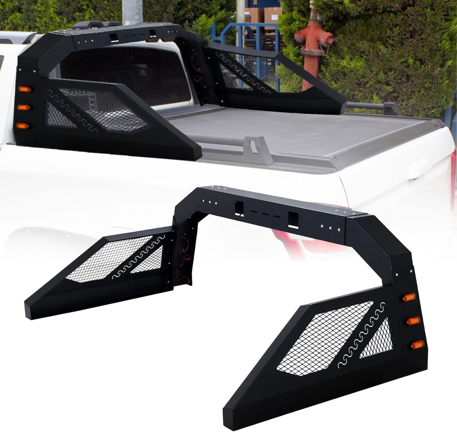 Universal Adjustable Truck Bed Chase Rack Roll Bar with 6X Amber Side ...