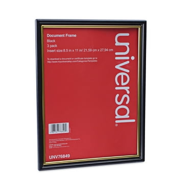 Universal Document Frames, Plastic, 8.5 x 10 Insert, Black/Gold, 3/Pack ...