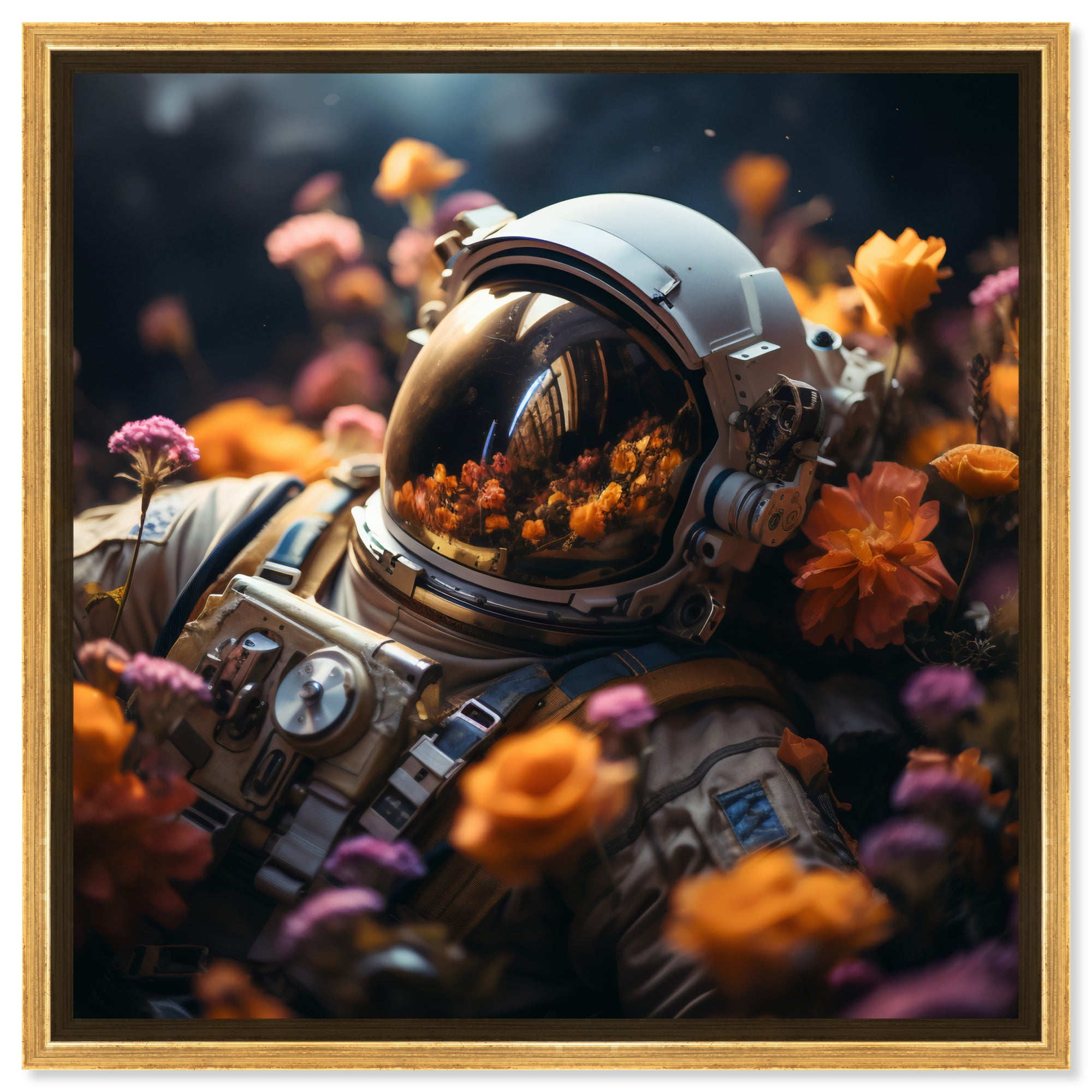 Universal Astronaut Canvas Quirky Astronaut Art Prints by Art Remedy, Gold Frame, 20" x 20 ...