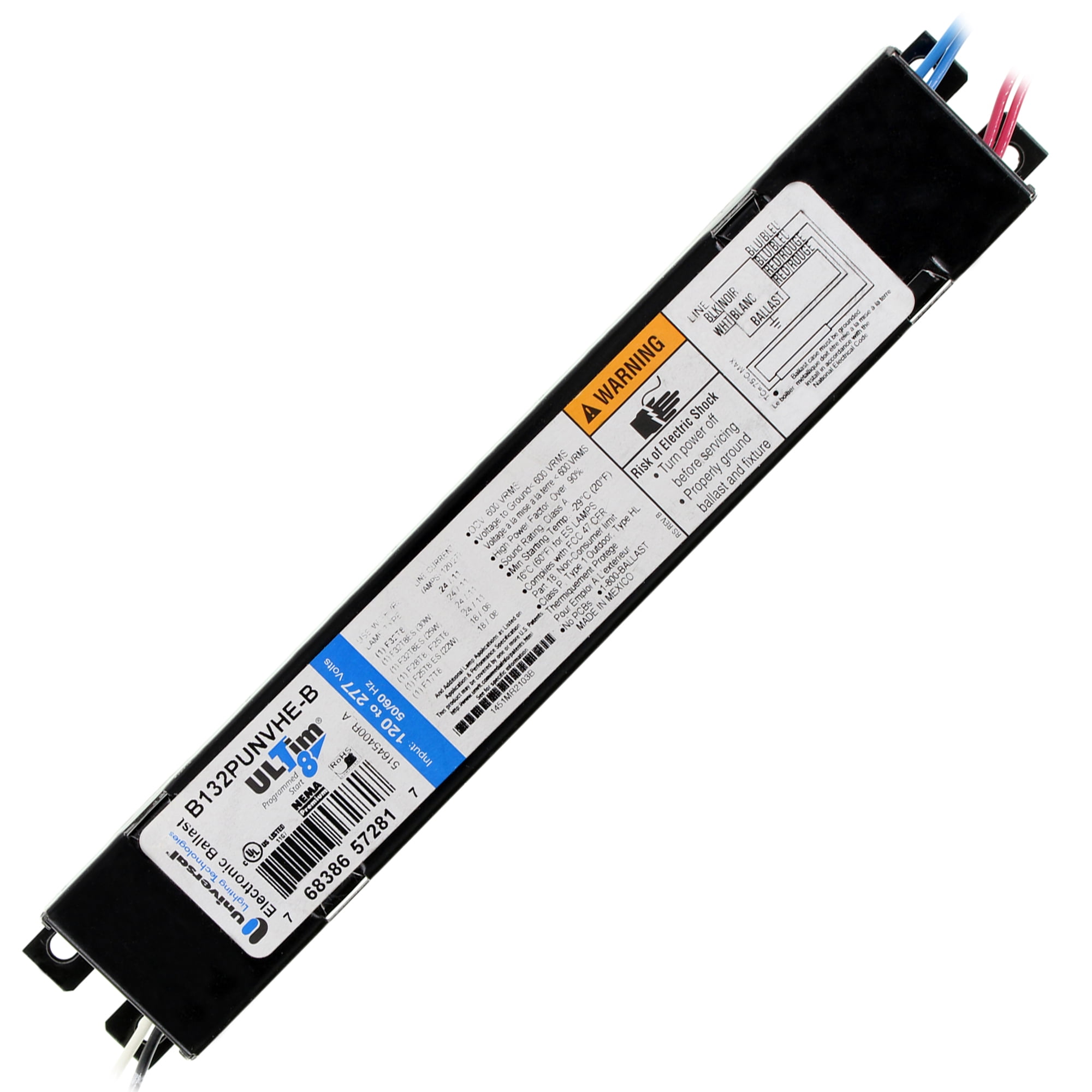 Universal B132PUNVHE-B Programmed Fluorescent Ballast, 1-Lamp, 32W T8 ...