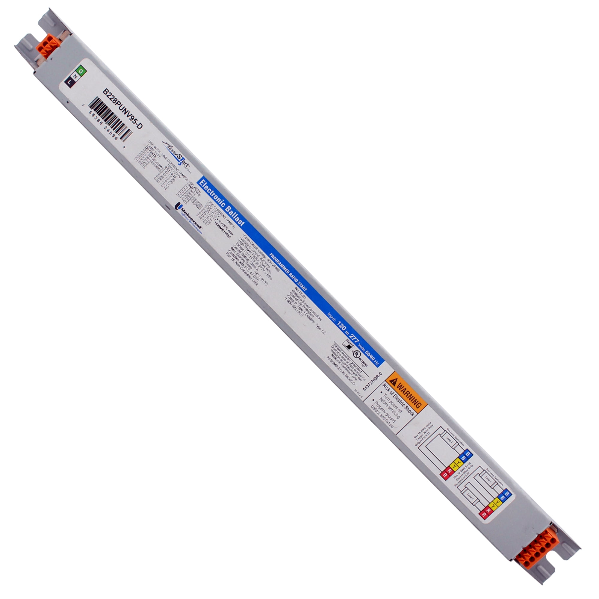 Universal B228PUNV95-D Fluorescent Ballast, 2-Lamp, 28W, T5 F28T5, 120 ...