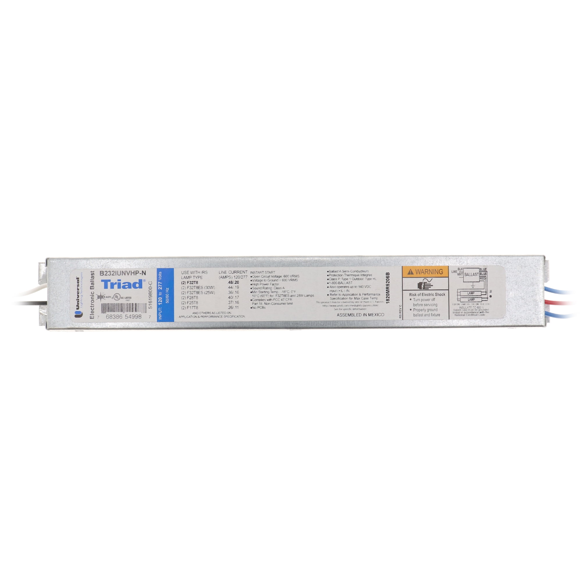 Universal B232IUNVHP-N Triad High Performance 32W T8 Ballast - Walmart.com