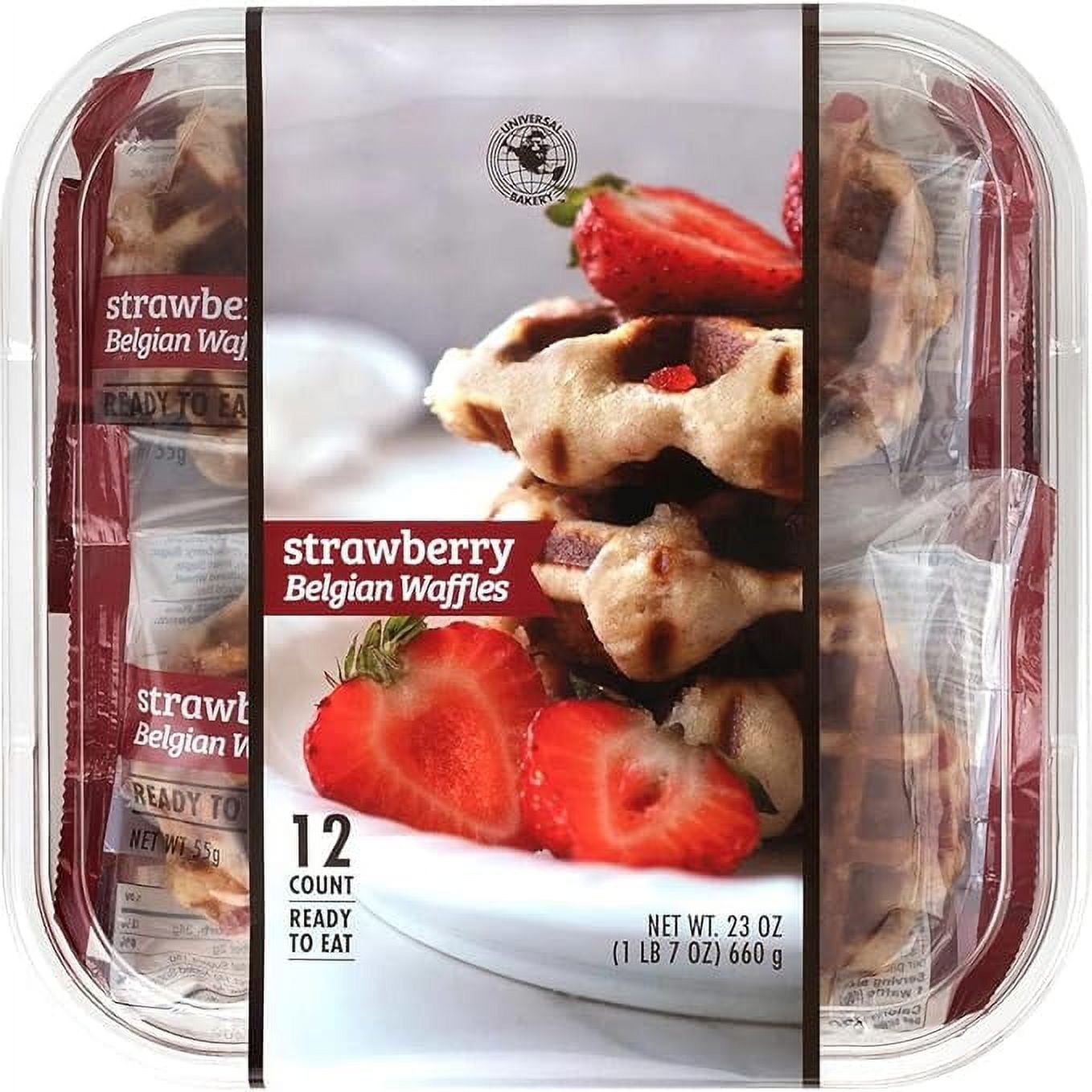 Universal Bakery Strawberry Belgian Waffles, 12ct, Light and Fluffy ...