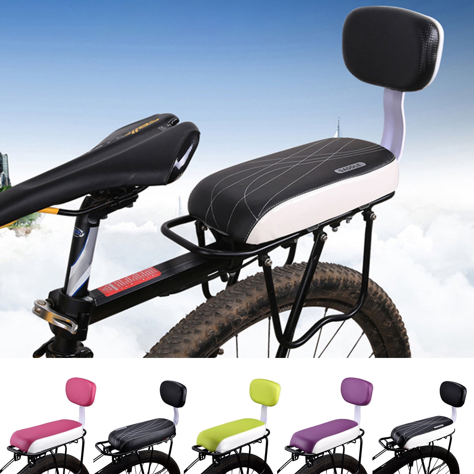 Universal Bicycle Rear Seat Cushion with Footrest Sponge Filling Kids ...