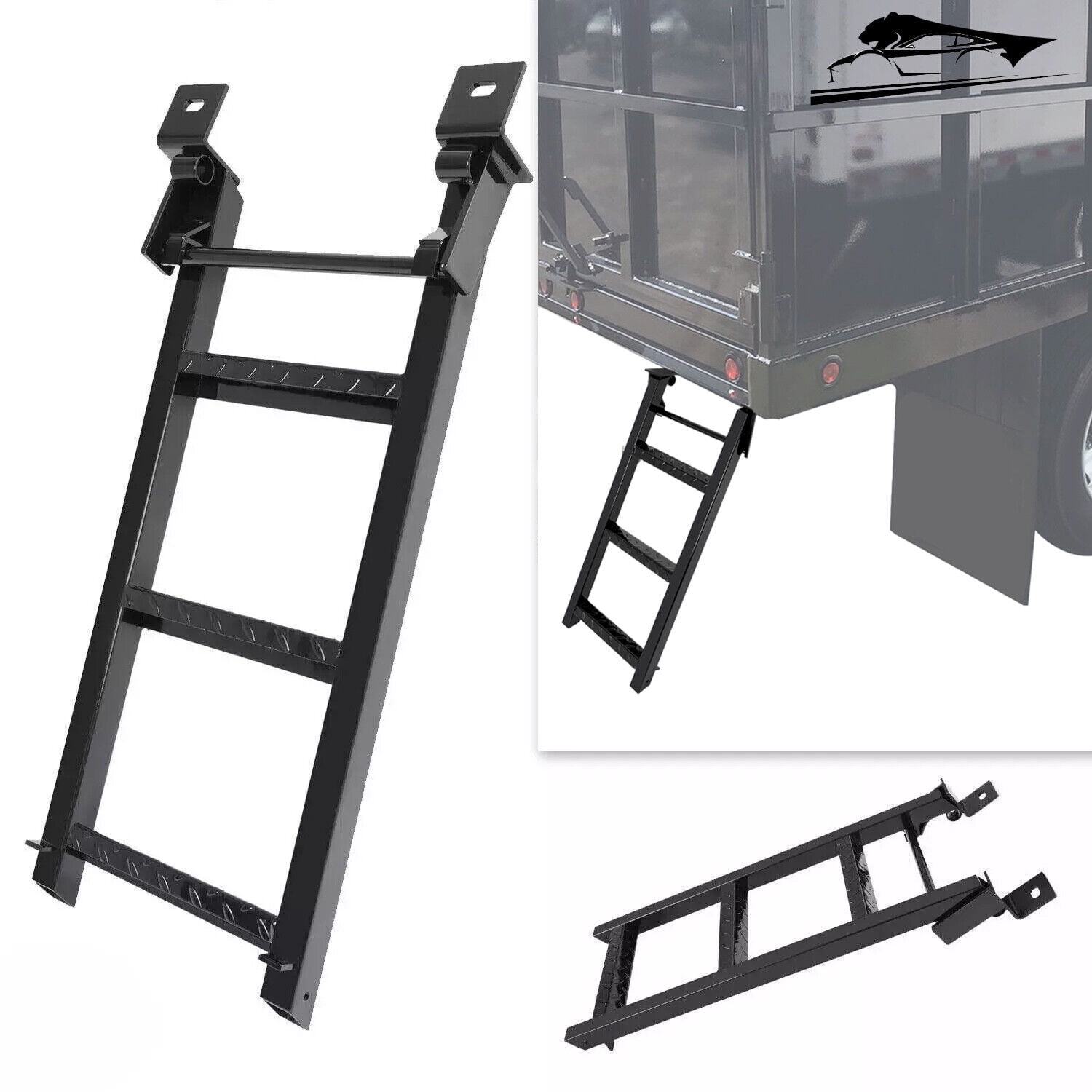 Universal Black 3-Rung Retractable Truck Step Ladder For Trailer Truck ...
